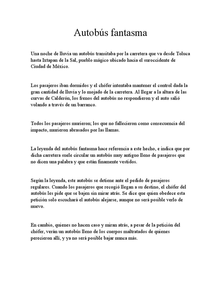 Autobús Fantasma Leyenda | PDF