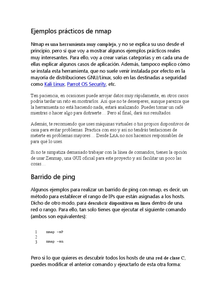 Ejemplos Prácticos de Nmap | PDF | Lenguaje de escritura | Dirección IP
