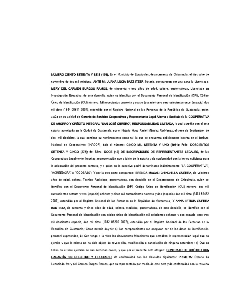 #176-Contrato de Credito Posesion y Fiduciario Brenda Magali Chinchilla ...