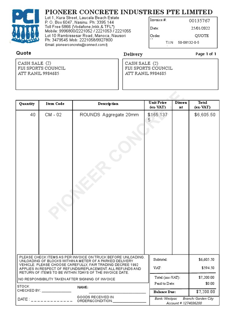 Pioneer Concrete Invoice Details | PDF | Market (Economics) | Business