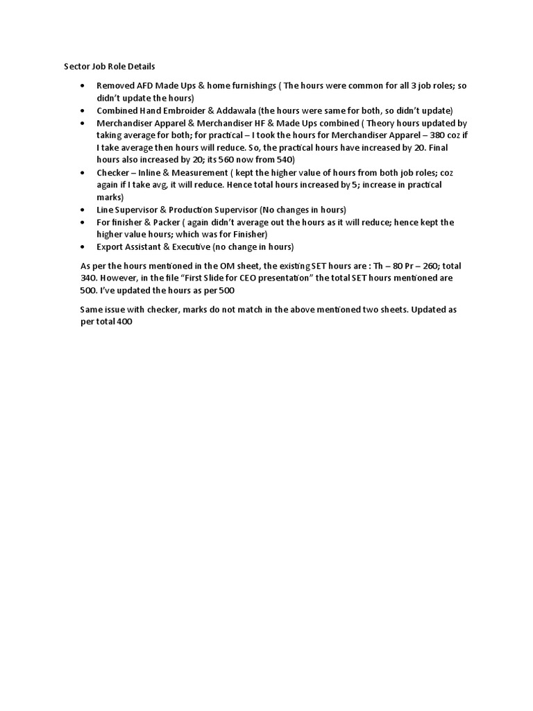 Changes in OM Sheet | PDF