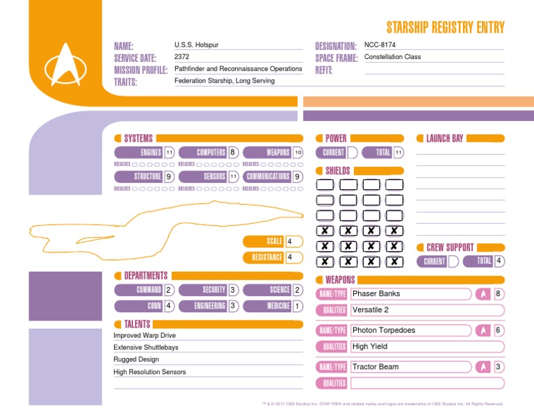 Starship Registry Entry: Name: Designation: Service Date: Space Frame ...