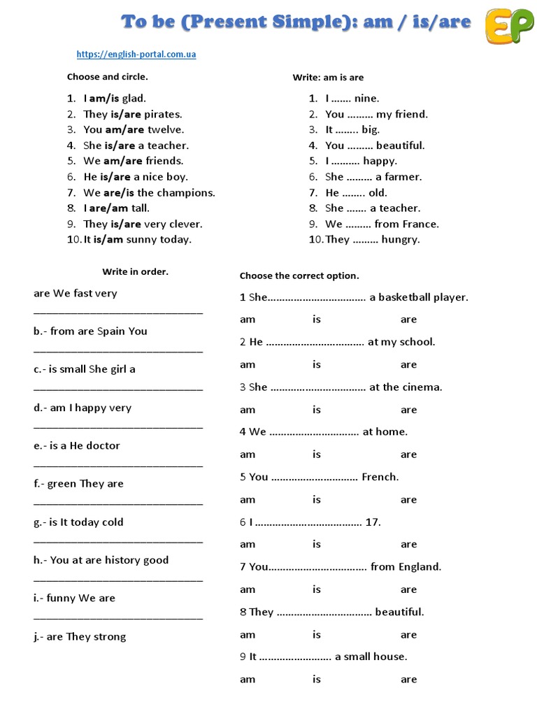 Exercises for "To Be" Verbs | PDF