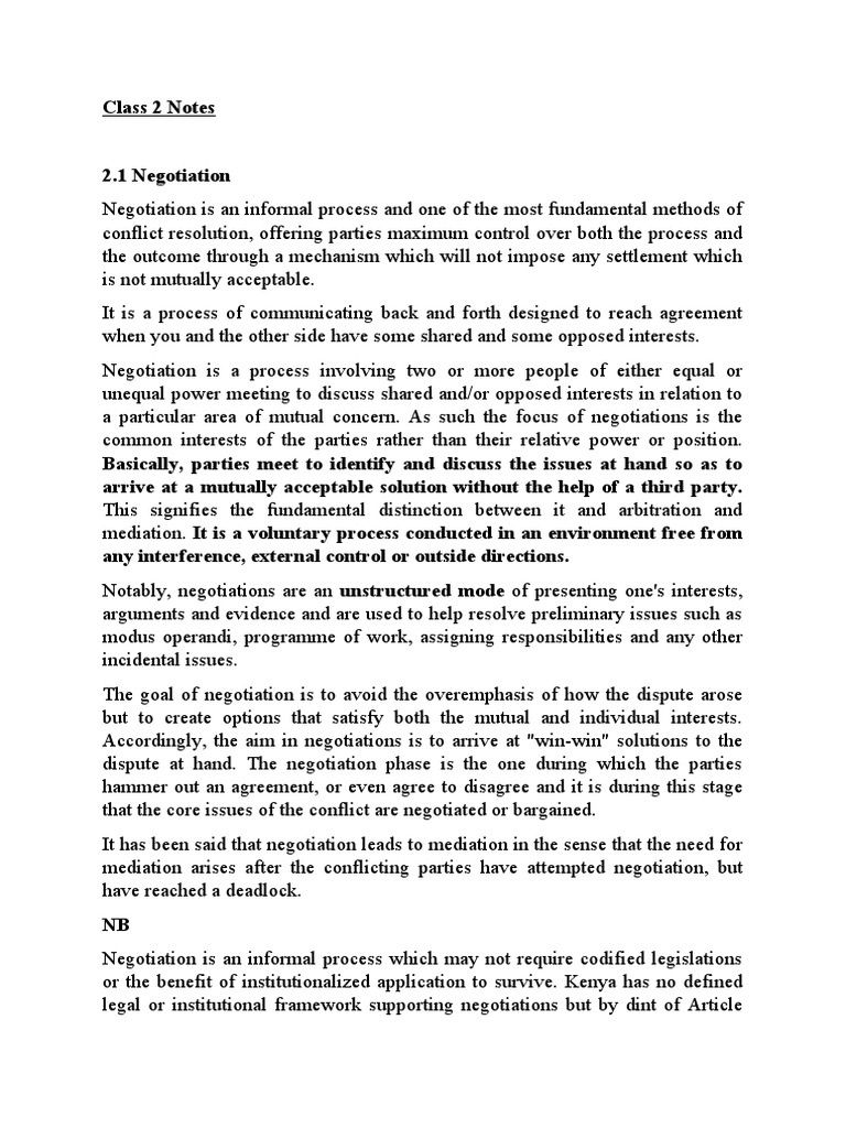Class 2 Notes 2.1 Negotiation | PDF