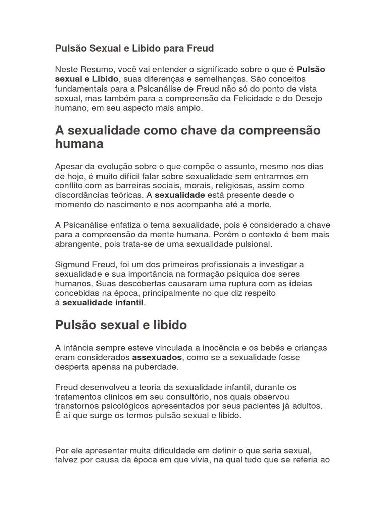 Resumo Pulsao Libido Narcisismo PDF | PDF | Libido | Sigmund Freud