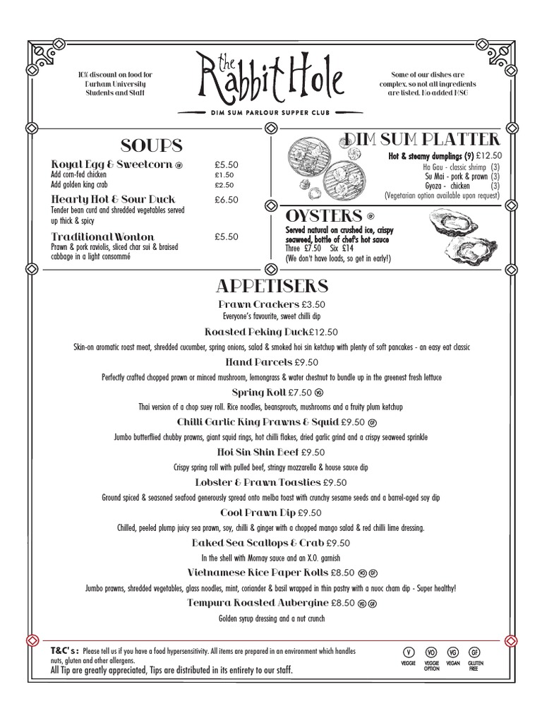 The Rabbit Hole A La Carte Menu 22-10-21 | PDF | Tofu | Sauce