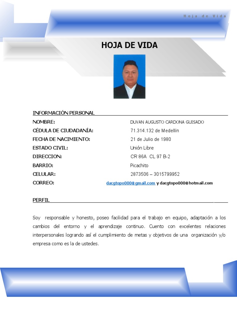 Duvan Augusto Cardona Guisao. Hoja de Vida Actualizada | PDF | Ciencias ...