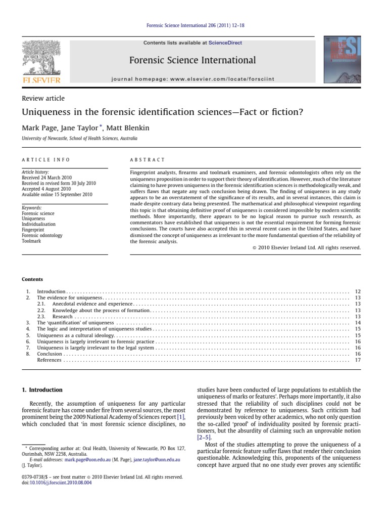 Uniqueness in The Forensic Identification Sciences - Fact or Fiction ...