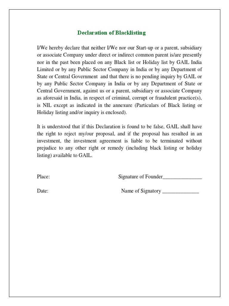 BlackListing Declaration | PDF | Finance & Money Management