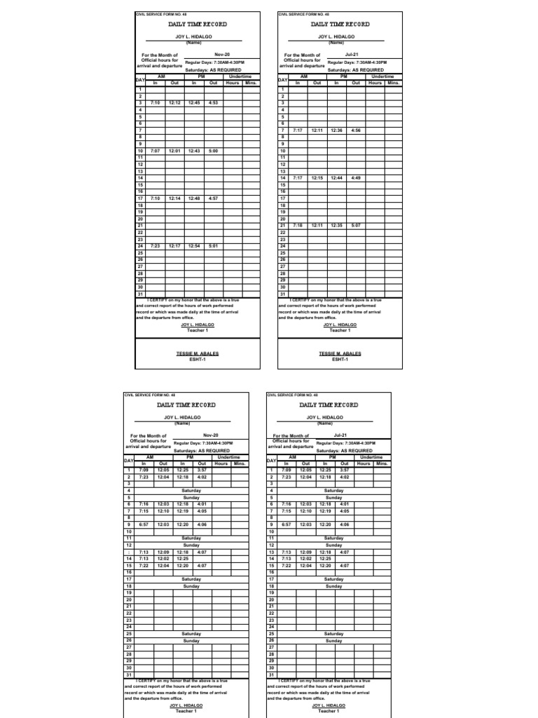 Daily Time Record Daily Time Record: Civil Service Form No. 48 Civil Service Form No. 48 | PDF