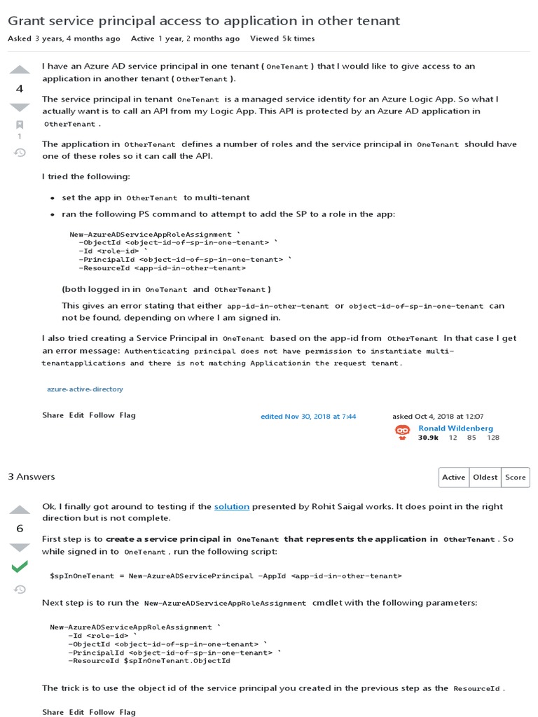 Azure Active Directory - Grant Service Principal Access To Application in Other Tenant - Stack ...