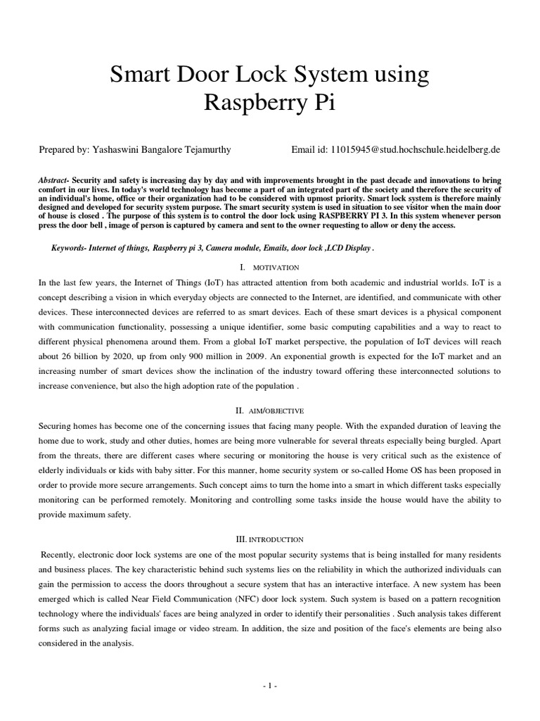 Smart Door Lock System Using Raspberry Pi | PDF | Internet Of Things ...