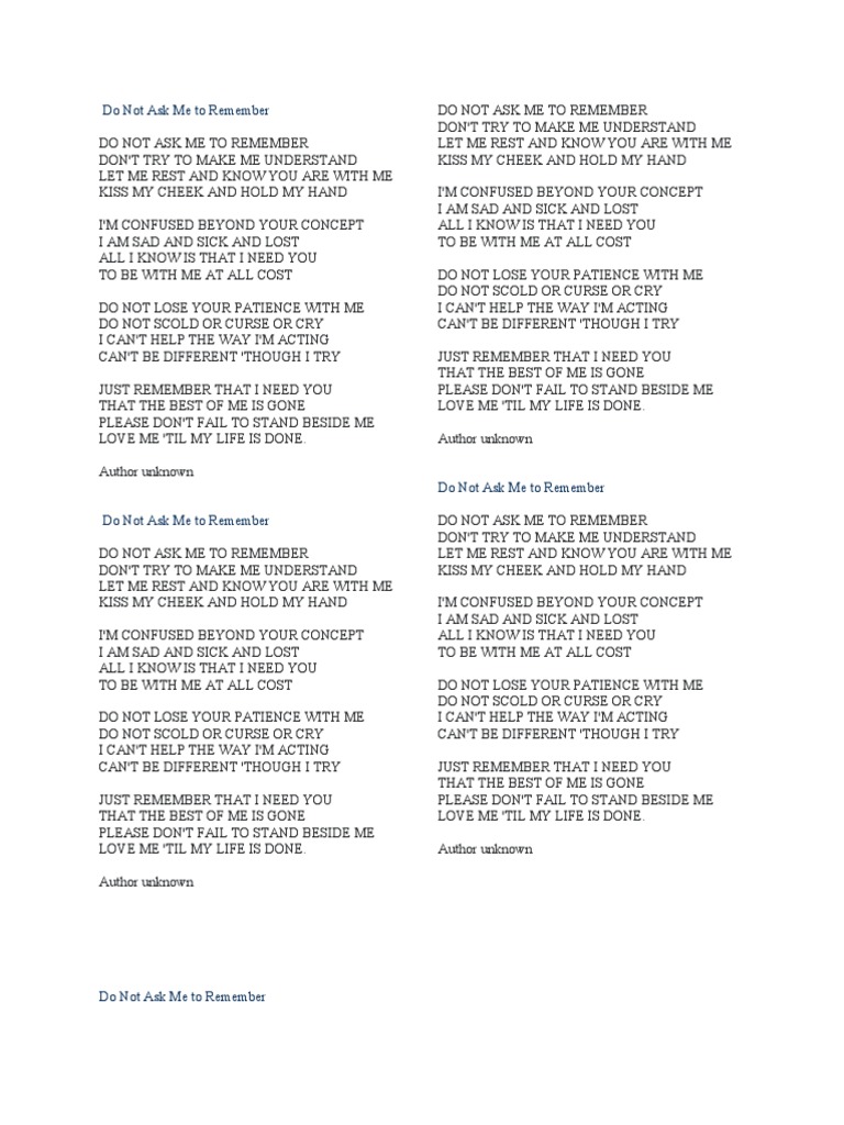 Do Not Ask Me to Remember Poem | PDF | Lifestyle