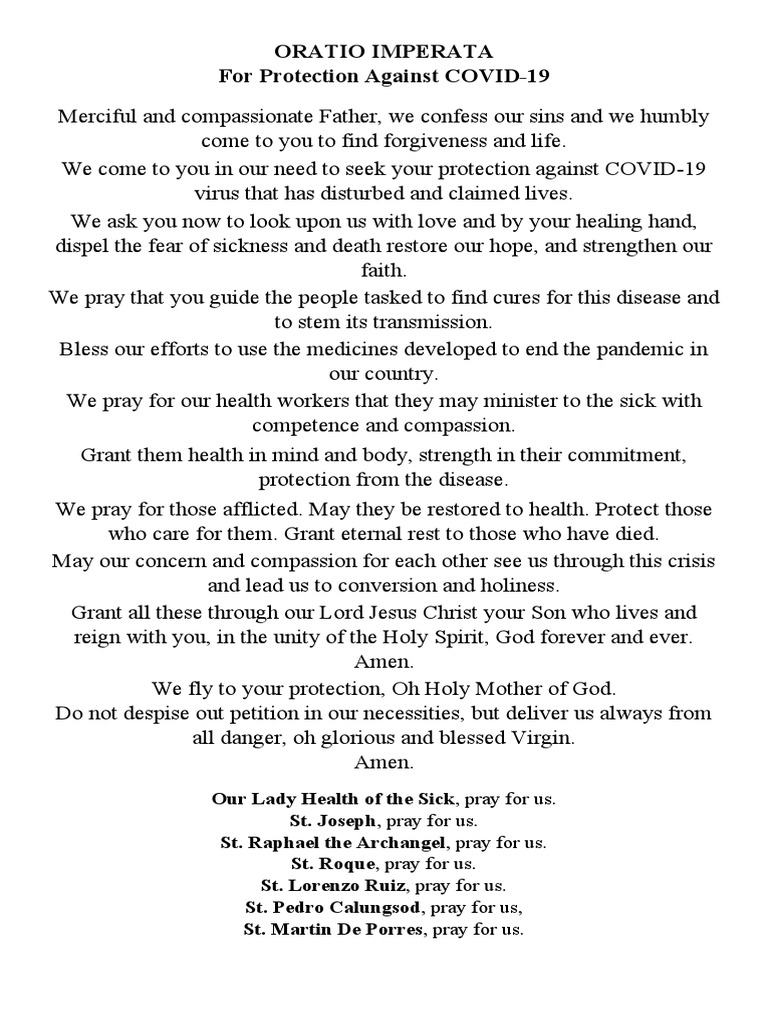 Oratio Imperata For Protection Against COVID-19 | PDF | Prayer | Mary ...