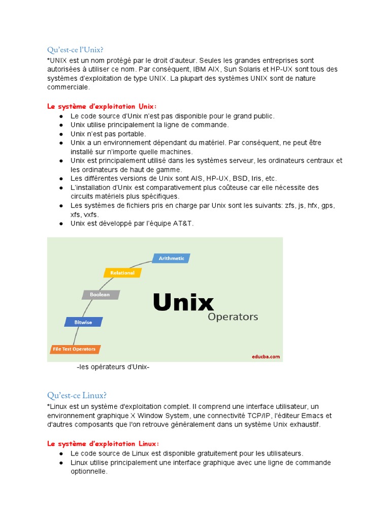 Difference Entre Linux Et Unix | PDF | Unix | Linux