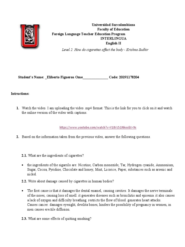 Level 2. How Do Cigarettes Affect The Body - Krishna Sudhir | PDF ...