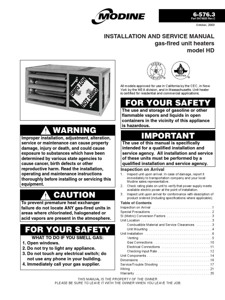 Modine Install | PDF | Chimney | Hvac