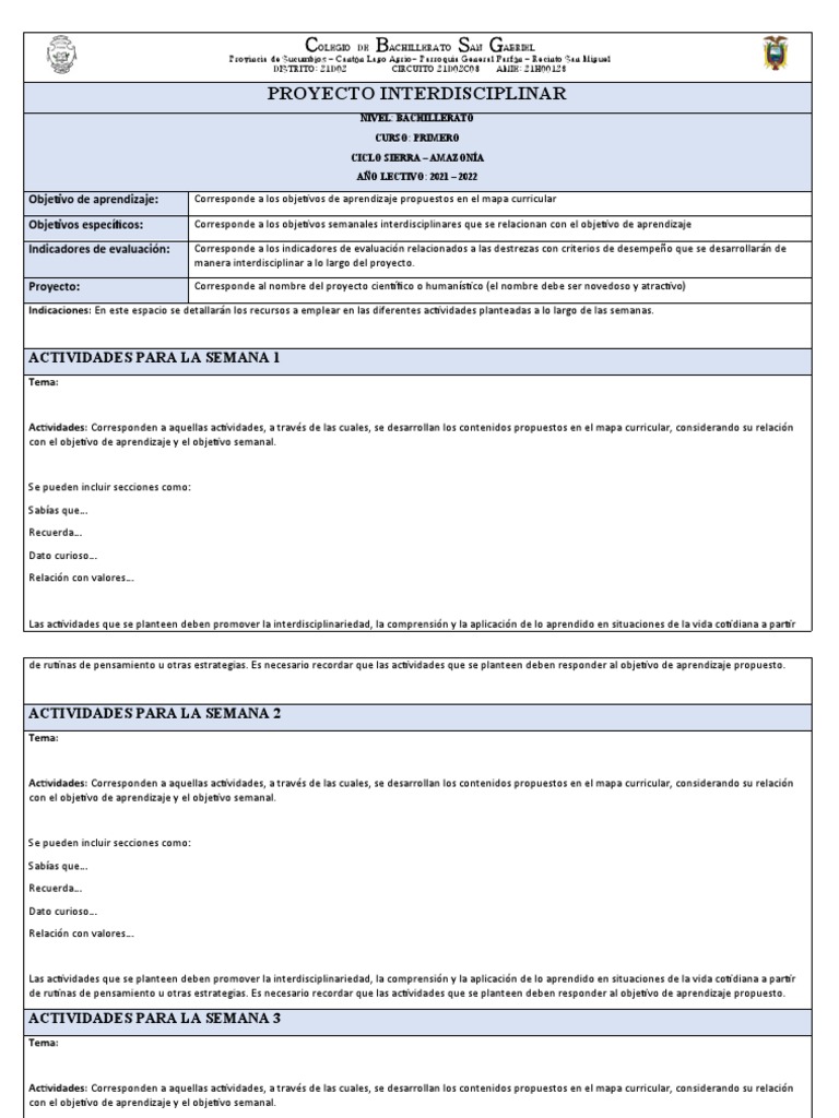 Formato Proyecto Interdisciplinar 2021-2022 | PDF | Aprendizaje ...