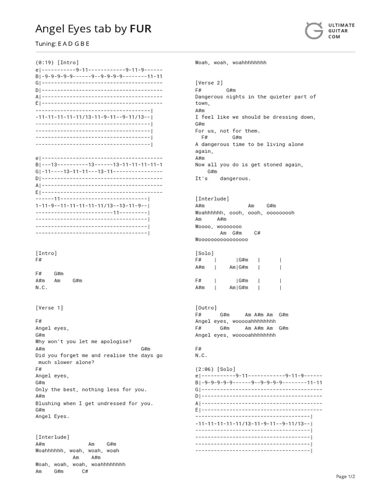 Angel Eyes Tab by FURtabs at Ultimate Guitar Archive | PDF | Musical ...