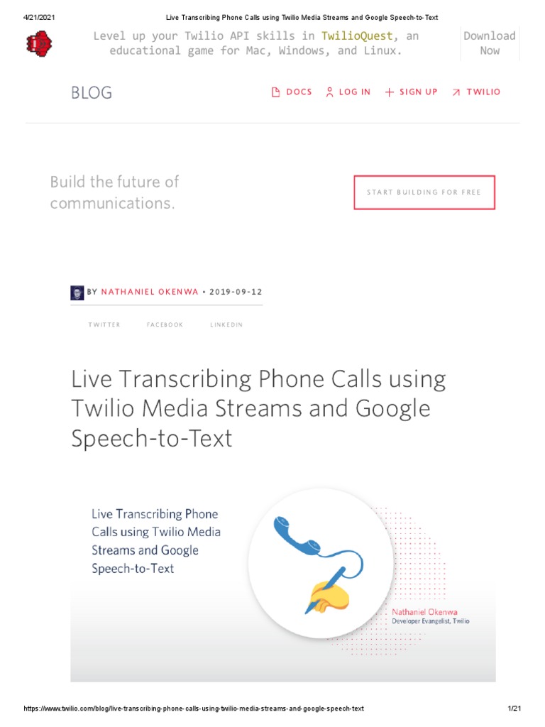Live Transcribing Phone Calls Using Twilio Media Streams and Google ...