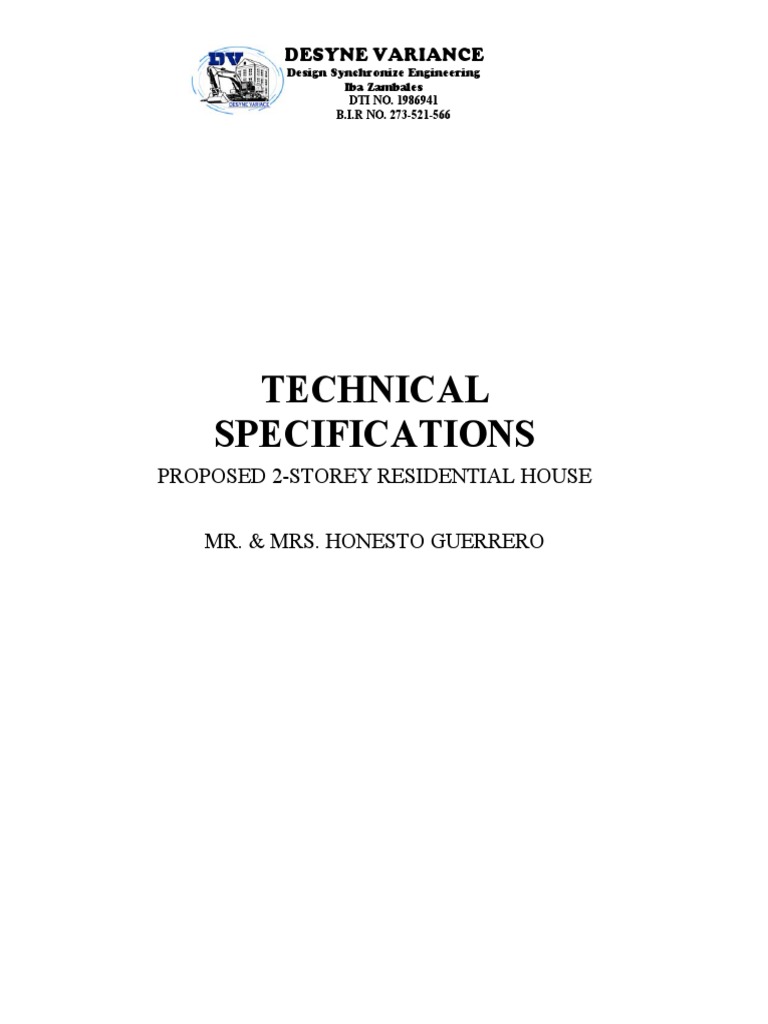 Technical Specifications: Proposed 2-Storey Residential House Mr. & Mrs ...