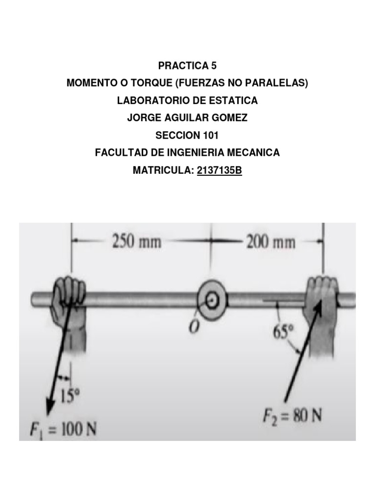 PRACTICA 5. LAB ESTATICA Jorge Aguilar Gomez | PDF | Esfuerzo de torsión | Fuerza