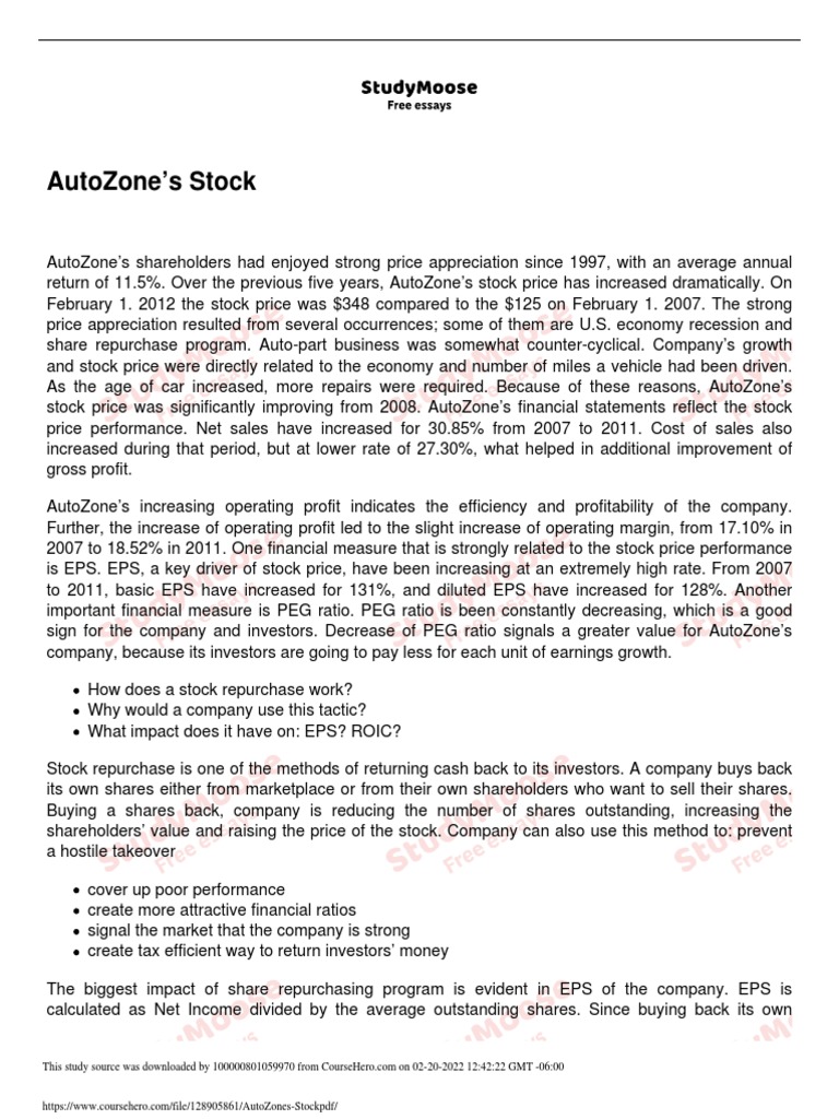 AutoZone S Stock PDF | PDF | Share Repurchase | Stocks