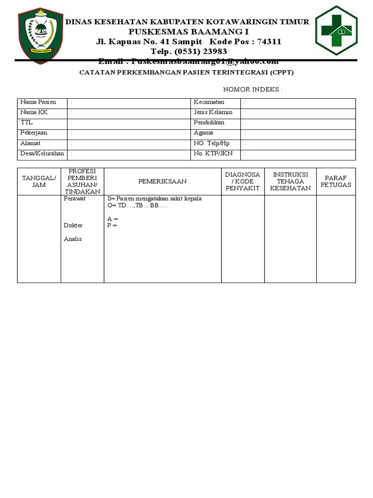 Catatan Perkembangan Pasien Terintegrasi-Cppt | PDF