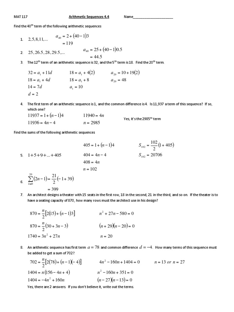 Solving Arithmetic Sequences: Finding Terms, Sums, and the Number of ...