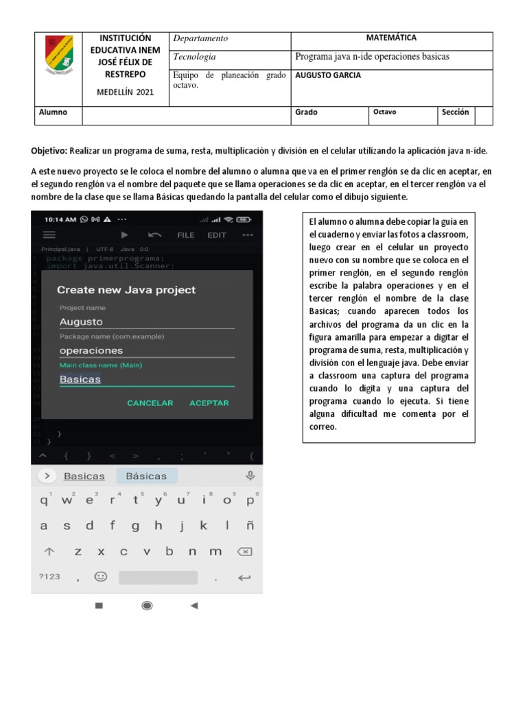 JOSE DAVID HERNANDEZ PEDRAZA - Programación Java N-Ide Operaciones Basicas | PDF | Java ...