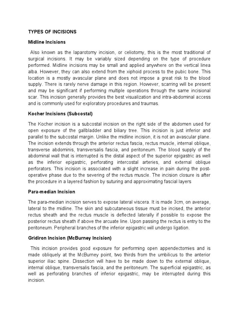 Types of Incisions | PDF | Abdomen | Common Carotid Artery
