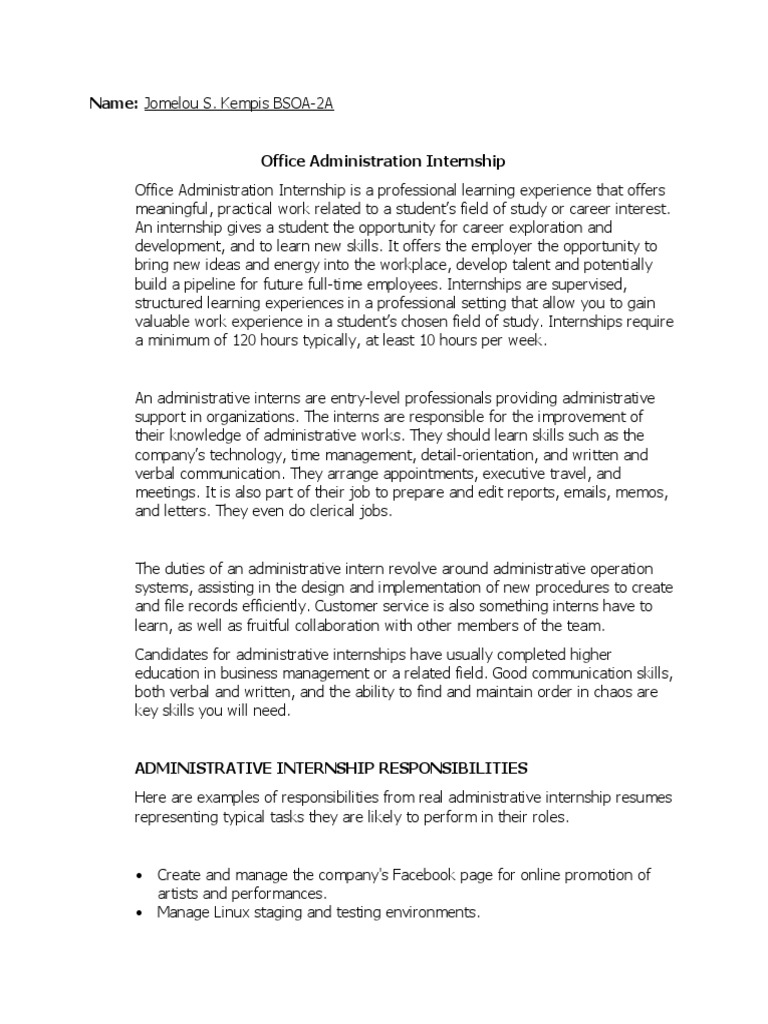 Name: Jomelou S. Kempis BSOA-2A Office Administration Internship | PDF ...