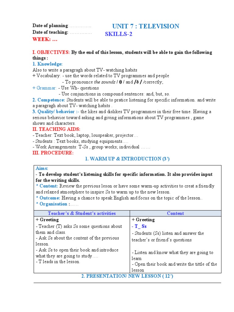 Teaching TV-Watching Habits Lesson | PDF | Teachers | Paragraph