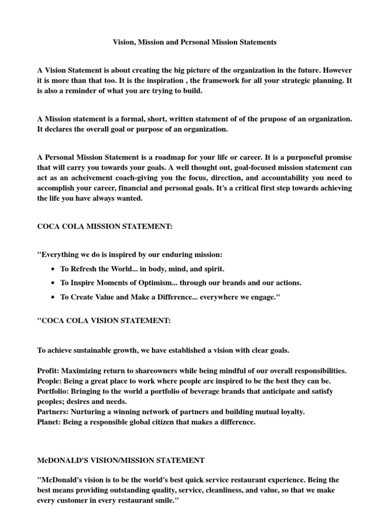 Vision & Mission Statements | PDF | Goal | Strategic Planning