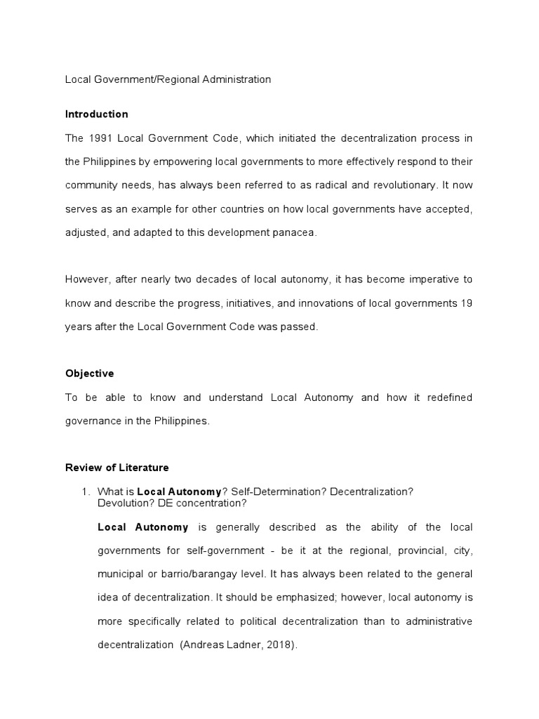 Local Autonomy in The Philippines | PDF | Autonomy | Decentralization