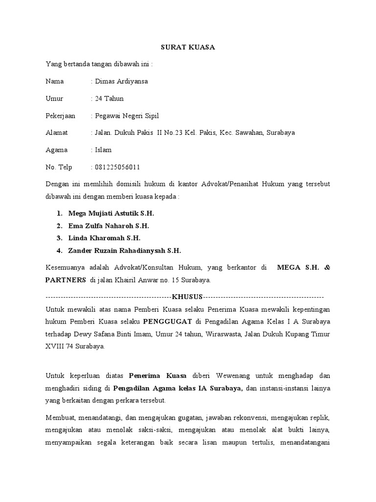Mega Surat Kuasa Litigasi Perceraian | PDF