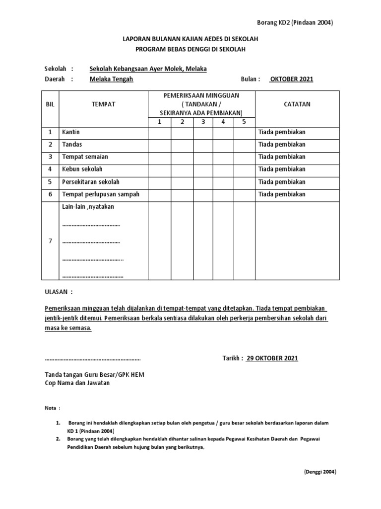 BORANG KD1 Dan KD2 Bebas Denggi | PDF