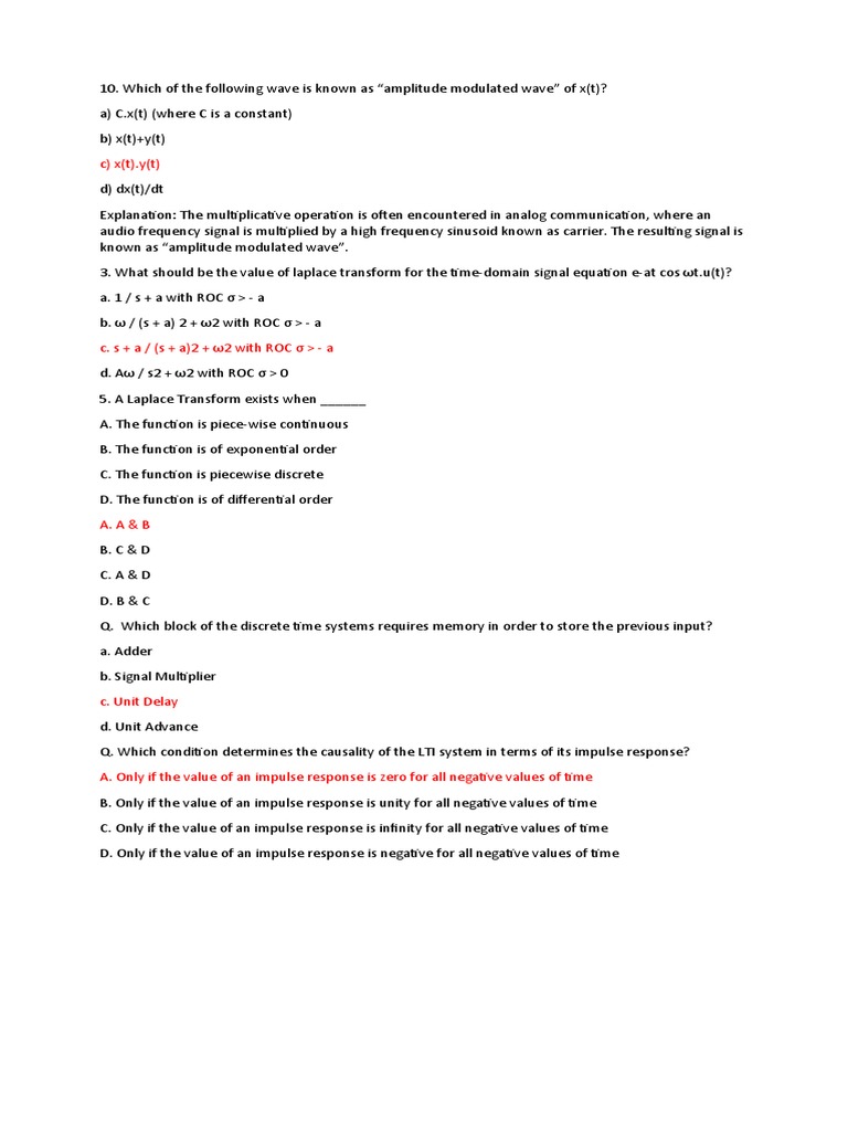 Signals and Spectra Quiz | Download Free PDF | Convolution | Telecommunications Engineering