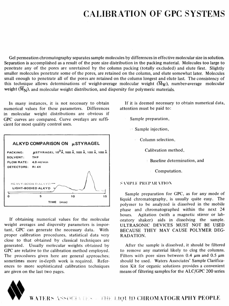 Calibration of GPC Systemsto Determine MN MW | PDF | Physical Chemistry ...