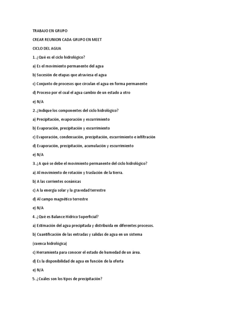 Ejercicios sobre el Ciclo del Agua | PDF | Agua | El ciclo del agua