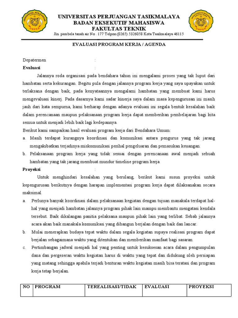 Format Evaluasi Program Kerja | PDF