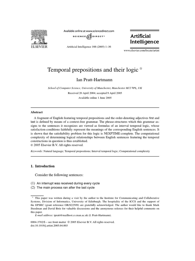 Temporal Prepositions And Their Logic Ian Pratt Hartmann Pdf Interpretation Logic