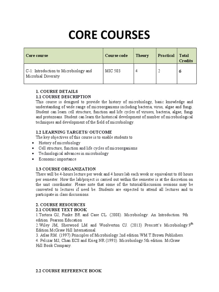 Core Courses: 1.1 Course Description | PDF | Microorganism | Microbiology