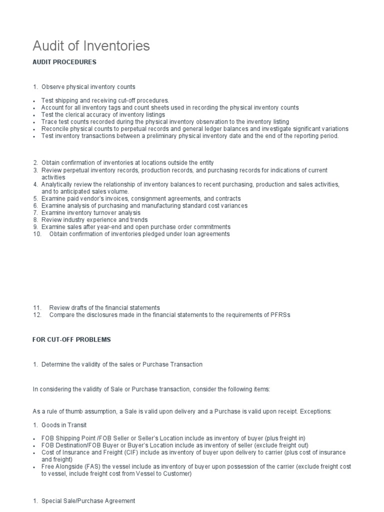 A Comprehensive Audit of Inventory: Procedures, Cut-Off Issues ...