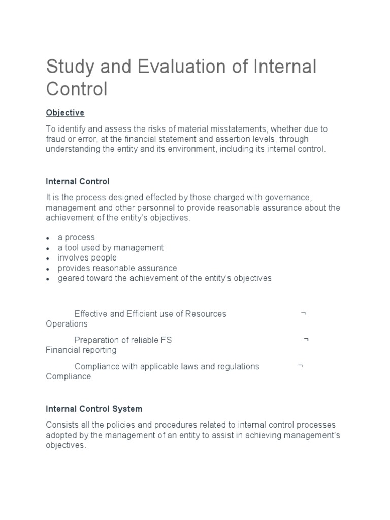 Study and Evaluation of Internal Control | PDF | Internal Control | Audit