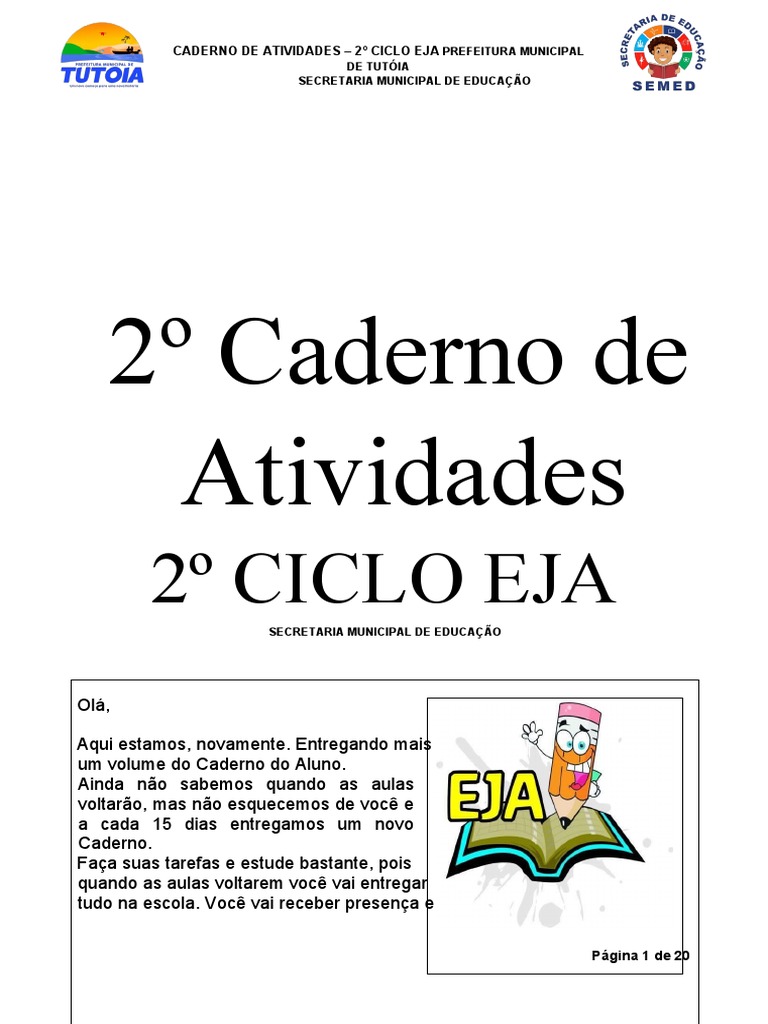 3-Caderno-De-Atividades-2 Ciclo-Eja | PDF | Vírus | Saneamento