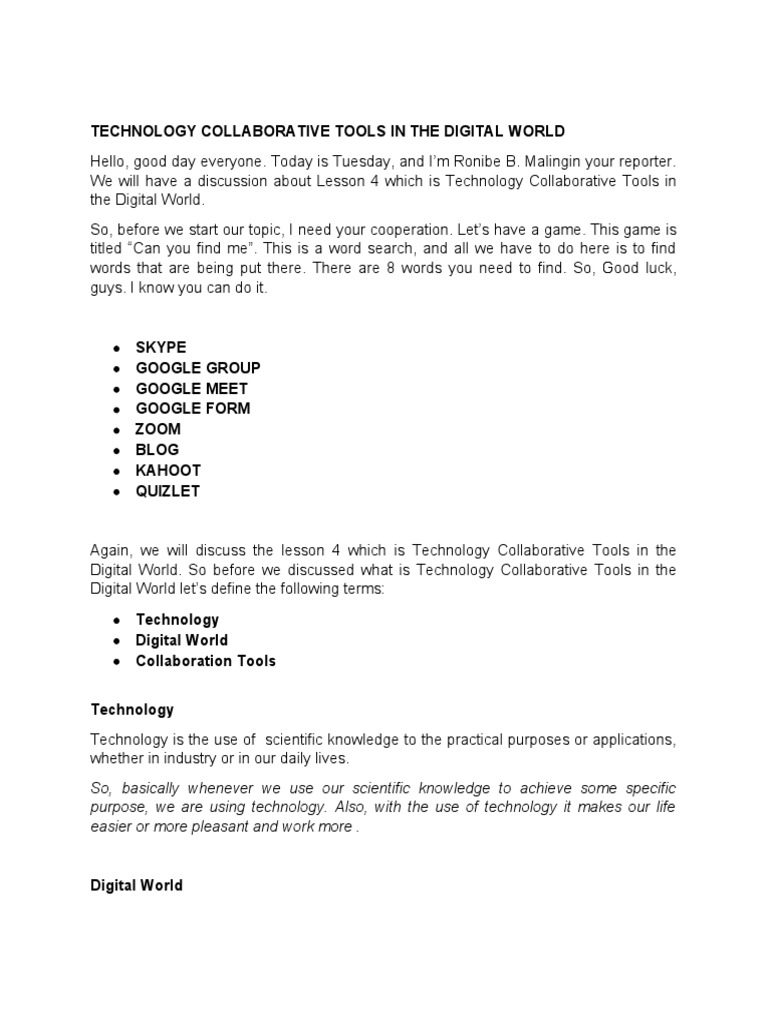 Technology Collaborative Tools in The Digital World | PDF | Blog ...