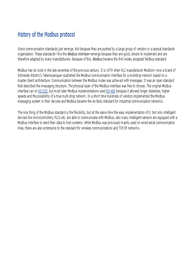 001 Modbus History and Overview | PDF | Programmable Logic Controller | Computer Network