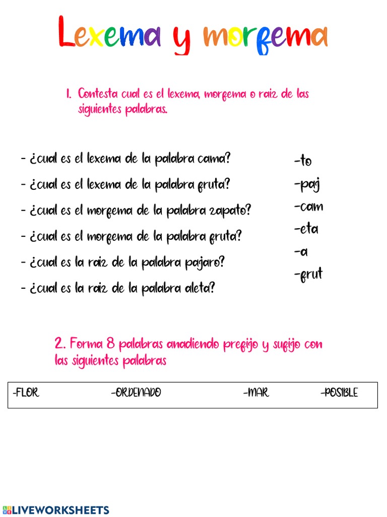 Lexema y Morfema Actividad 1 | PDF
