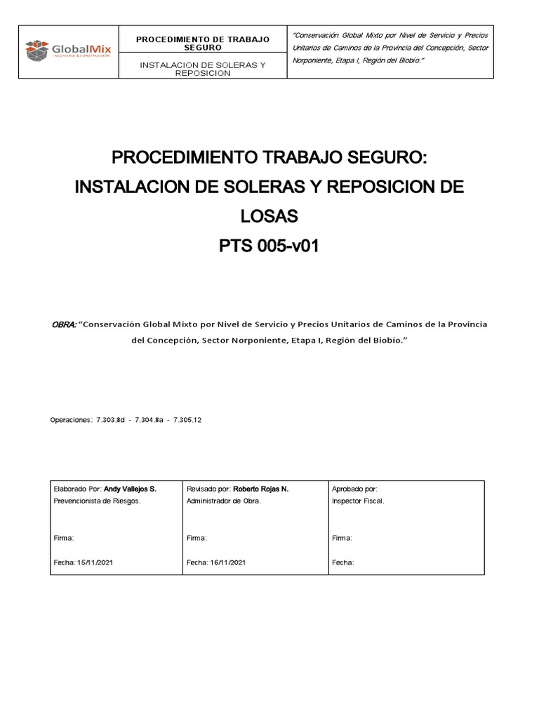 Procedimiento Seguro: Instalación de Soleras | PDF | Hormigón | Material compuesto